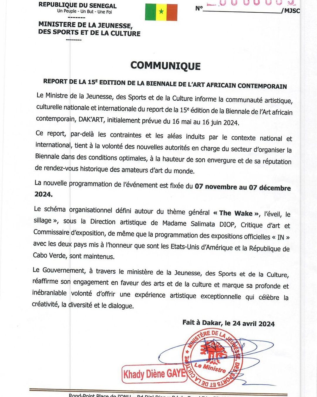 UNE NOUVELLE DATE POUR DAK’ART 2024